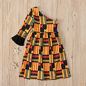 Digood Little Girls Dashiki African Dresses,Toddler Baby Kids Ethnic Style Sloping Shoulder Party Dress Clothes(Multicolor,4-5 Years)