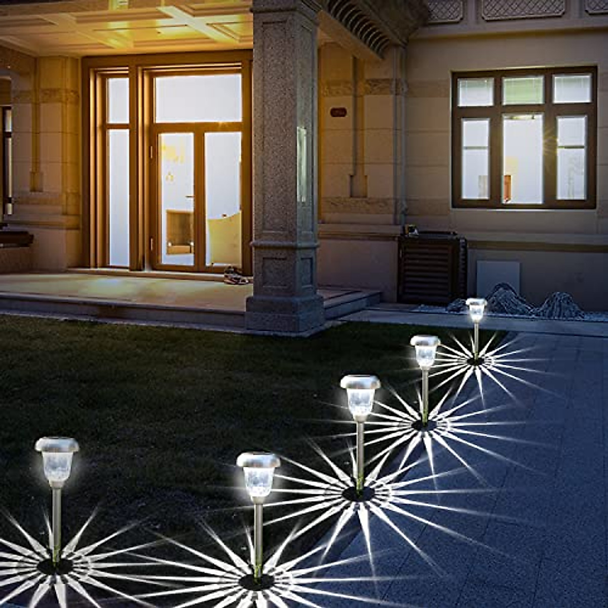 SyouHome Solar Pathway Lights Outdoor Waterproof, 4.5"x17.5" Solar Garden Light Supper Bright Up to 14 Hrs Glass Stainless Steel Metal Auto On/Off Solar Powered LED Landscape Lighting for Yard 4 Pack