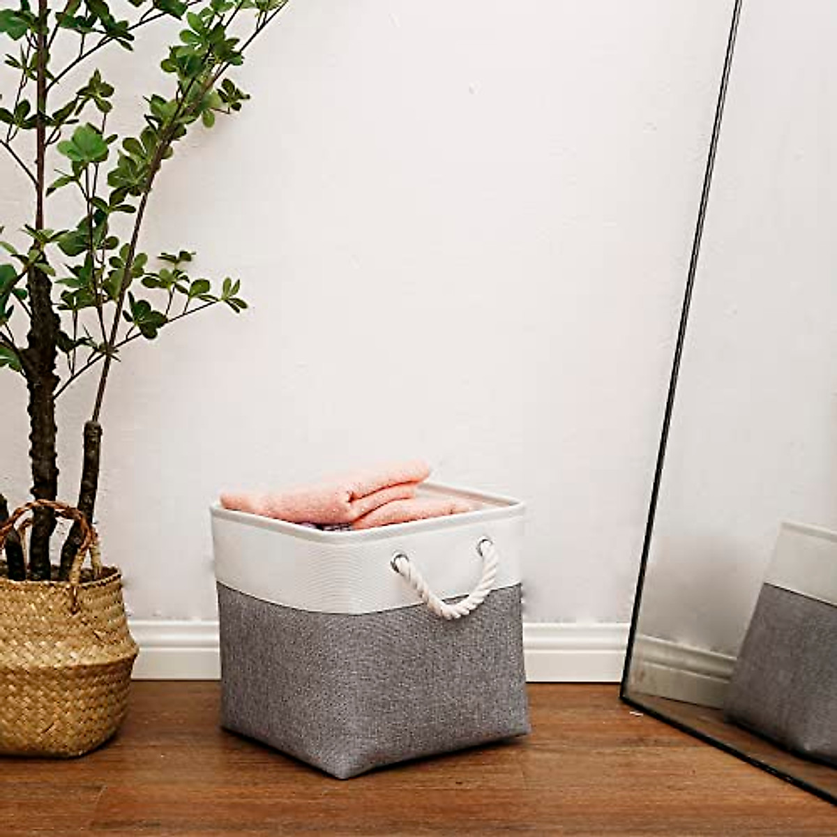 Cube Storage Bins, Collapsible Fabric Cube Storage Bin, 11 Inch Cube Storage Bins with Handles, Foldable Storage Cubes (White/ Gray, 6Pack)