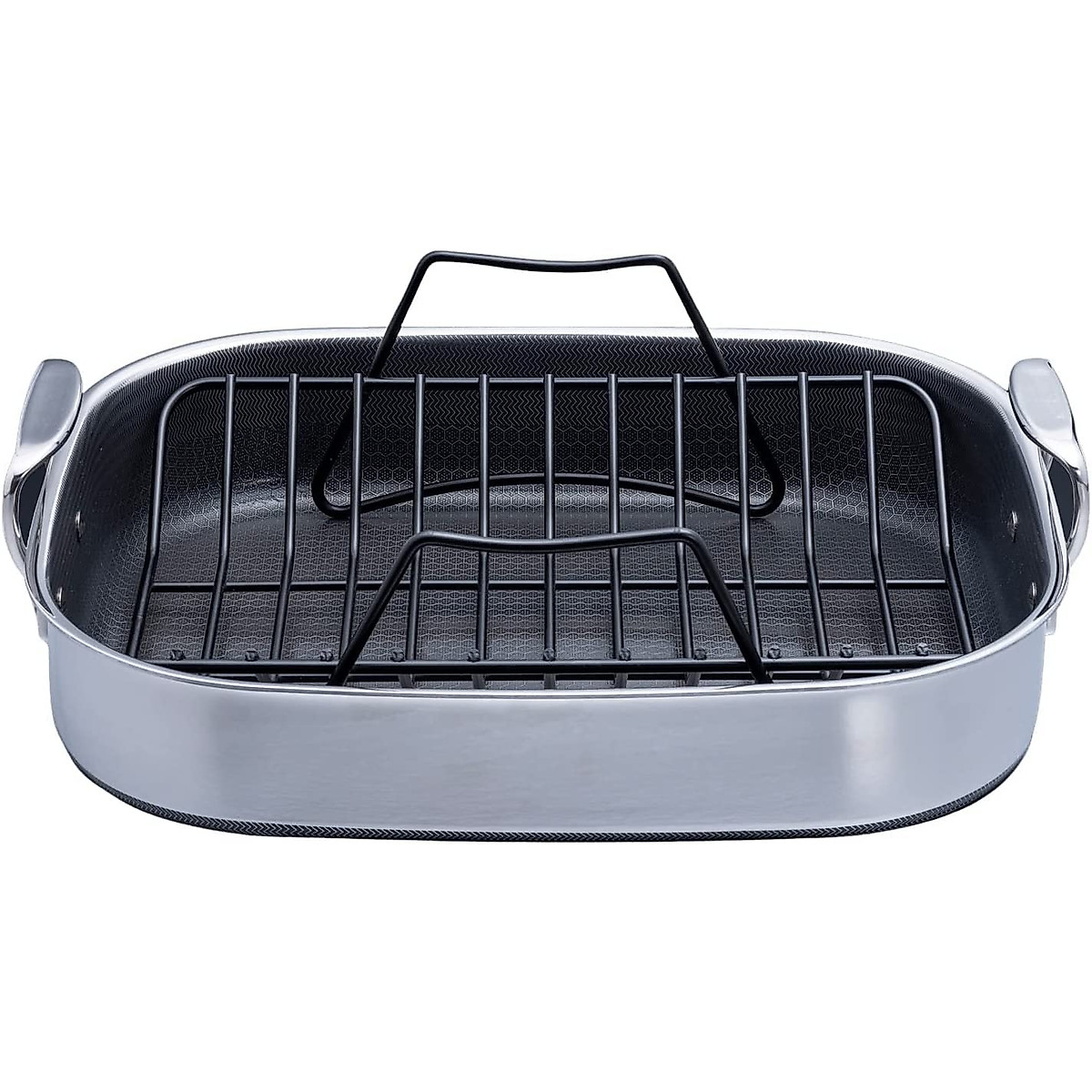 HexClad Hybrid Nonstick Roasting Pan with Rack, Dishwasher and Oven Friendly, Compatible with All Cooktops