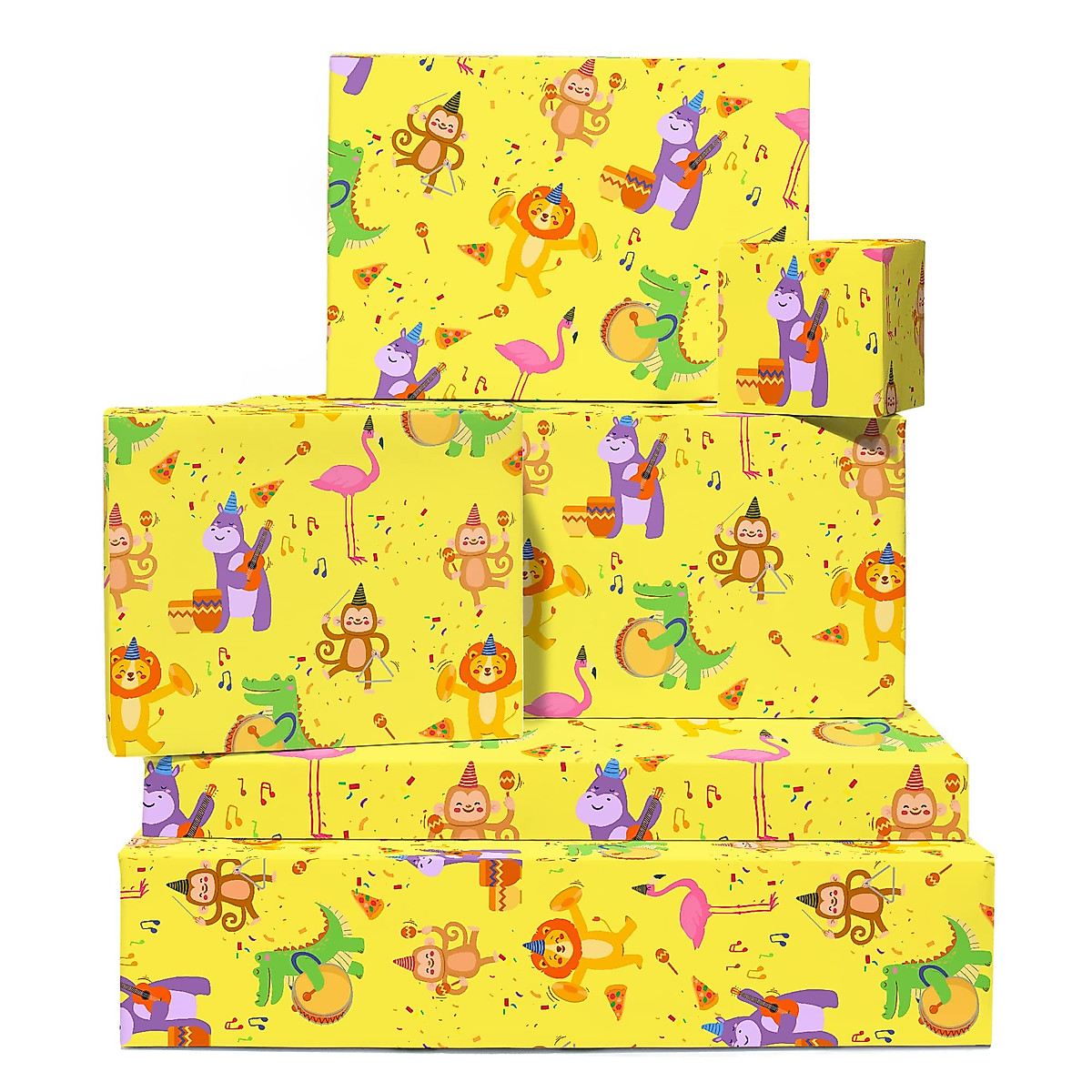 CENTRAL 23 Yellow Gift Wrap Paper - 6 Giftwrap Sheets - Kids Wrapping Paper - Baby Shower Wrapping Paper Girl Boy - Comes With Fun Stickers
