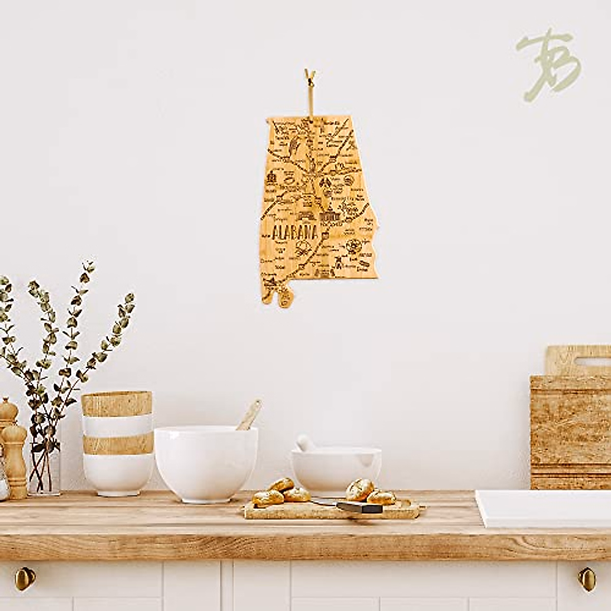Totally Bamboo Destination Alabama State Shaped Bamboo Serving and Cutting Board, Includes Hang Tie for Wall Display