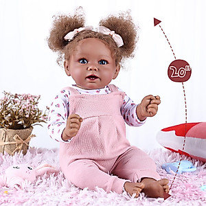 BABESIDE Reborn Baby Dolls Black Girl - 20 Inch - African American Girl Blue Eyes - Vinyl Head & Limbs, Cloth Body - Realistic-Newborn Baby Dolls with Accessories Gifts for Kids Girls Boys