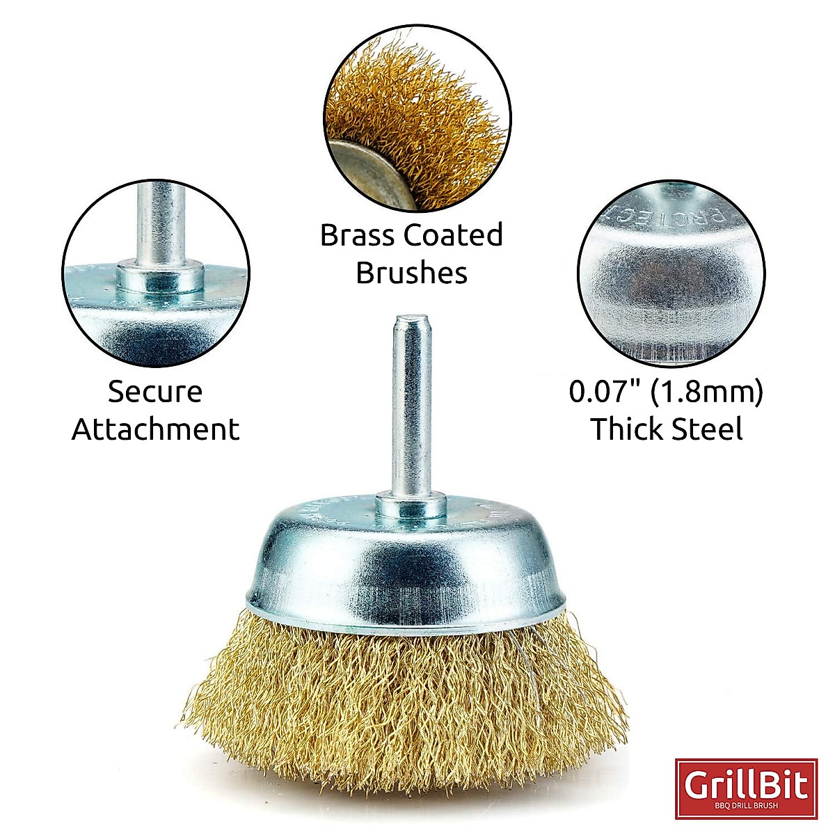 GrillBit BBQ Drill Brush for Grill Cleaning. Drill Cleaning BBQ Wire Brush. 7 Piece Set. Clean & Restore Your Grill Fast & Easy. Brass Coated Wire Brushes. Super Effective. Not Plastic. Not Meltable.