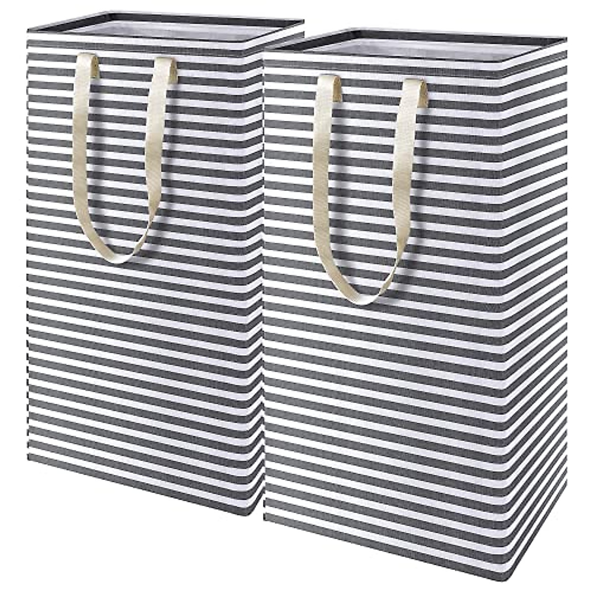 QEIDLHF 2-Pack Laundry Hamper 75L Basket Collapsible Large Clothes Storage Basket with Easy Carry Handles Freestanding Waterproof Clothes Hamper for Clothes Toys Organizer, Grey