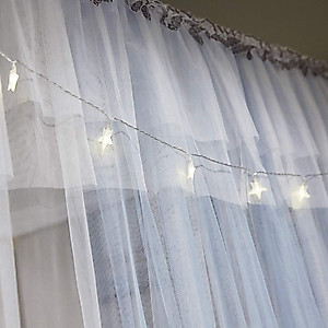 Joyreap Luxury 4 Corners Post Canopy Bed Curtains - Grey & White Cozy Drape Netting - Cute Princess Style Bedroom Decoration Accessories (59" W x 78" L, Full/Queen)