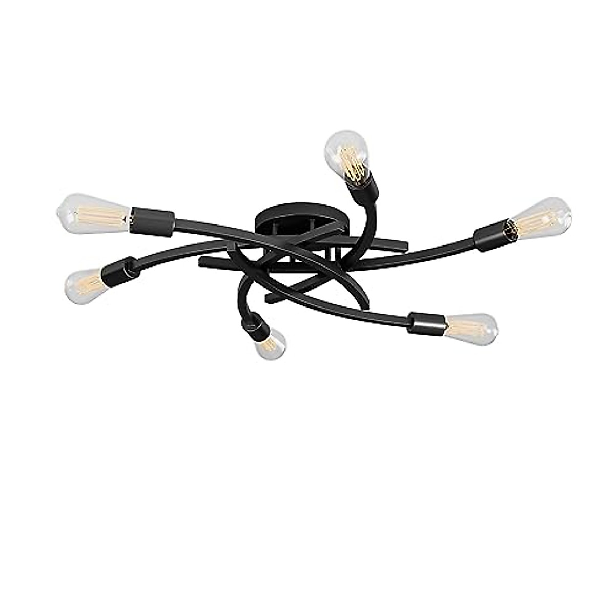 OUKAARY Industrial 6-Lights Semi Flush Mount Ceiling Light Fixture,Retro Black Metal Modern Sputnik Chandelier Ceiling Lamp, Mid Century Ceiling Lights with E26 Bulb Base for Farmhouse Kitchen,Room