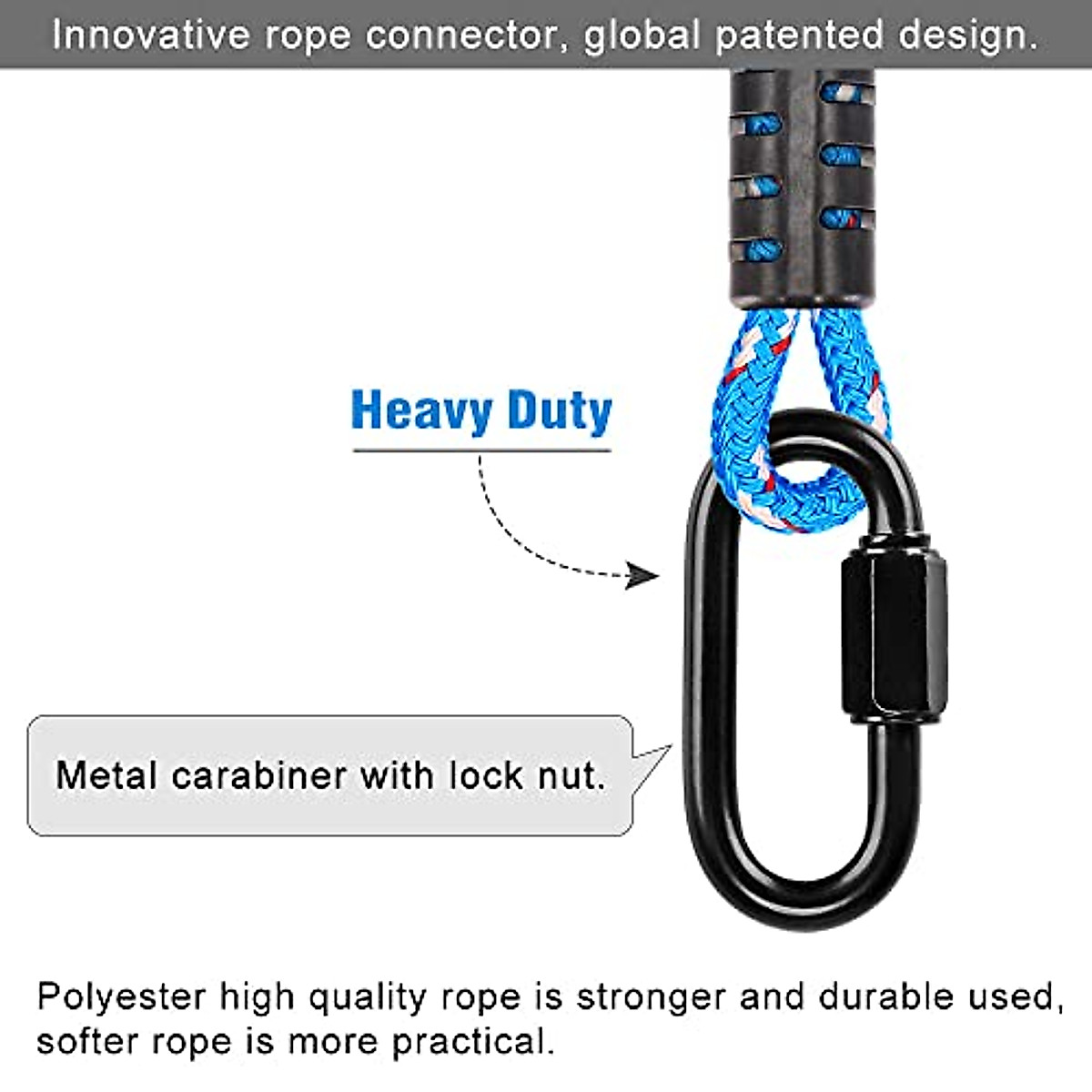 BeneLabel Tree Swing Rope, Hammock Tree Swing Hanging Strap, Heavy Duty Carabiner, for Indoor Outdoor Swing Hammock Playground Set Accessories, 4 ft, 1 Pcs, Blue