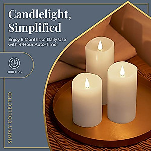 Simply Collected Flickering Flameless Candles Battery Operated with Timer, 800+ Hours Realistic 3D Moving Flame, Battery Candles, Electric LED Candle, Real Wax Pillar, Unscented | White - 3x5 Inches