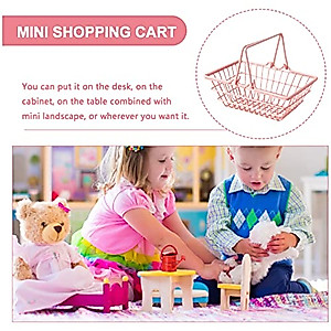 Toddmomy Mini Shopping Basket Metal Wire Storage Basket with Handles for Mini House Furniture Decoration Kids Party Favors