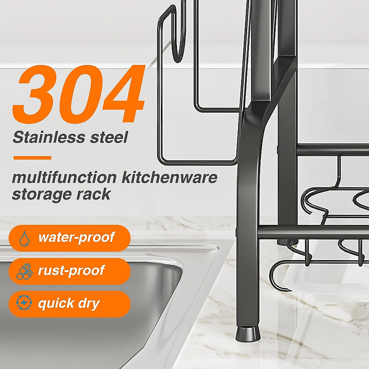 LEGUANG Dish Drying Rack, 2-Tier Stainless Steel Dish Racks for Kitchen Counter, Small Plate Rack Organizer, Space Saving, Black