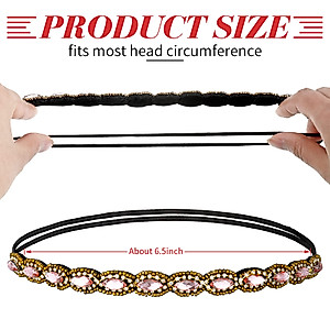 Jutom 6 Pieces Rhinestone Beaded Headbands Elastic Rhinestone Headbands Vintage Crystal Beaded Stretchy Hairbands Jewelry Hair Accessories for Women and Girls