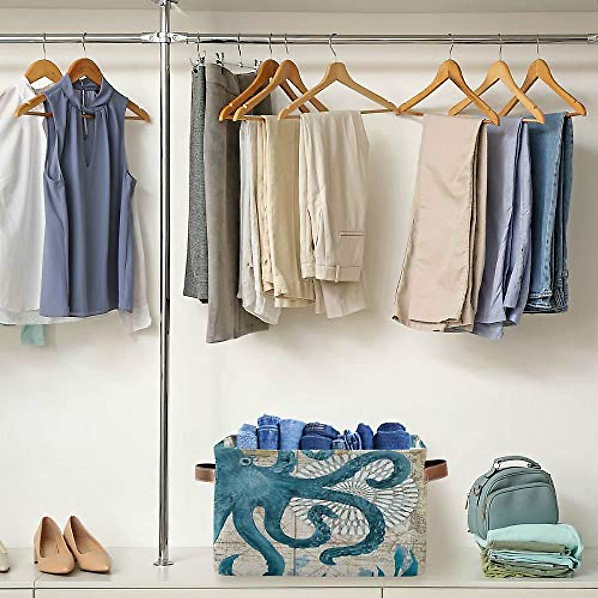 Glaphy Octopus Nautical Old Map Storage Basket Bin Foldable Nursery Toy Basket with Handles for Home Office Bedroom（Rectangular）