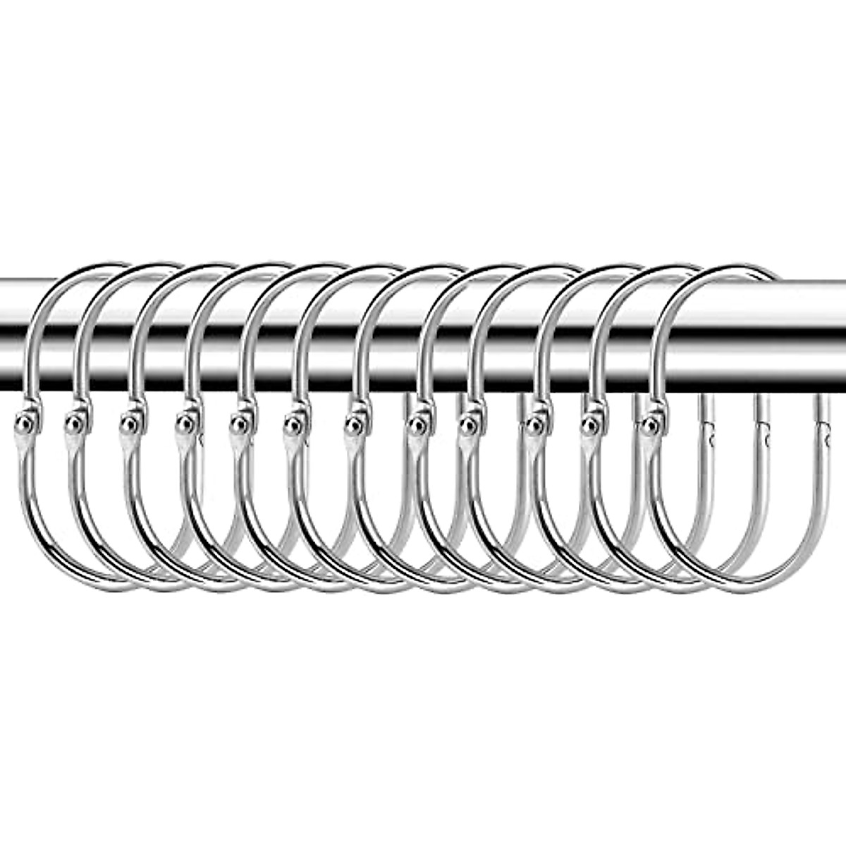 EVOOKA Shower Curtain Hooks Rings,12Pcs Rustproof Metal Shower Hooks for Shower Curtain,Glide Smoothly Oval Shower Rings for Curtain,Shower Curtain Rings for Bathroom Shower Rod（Silver）