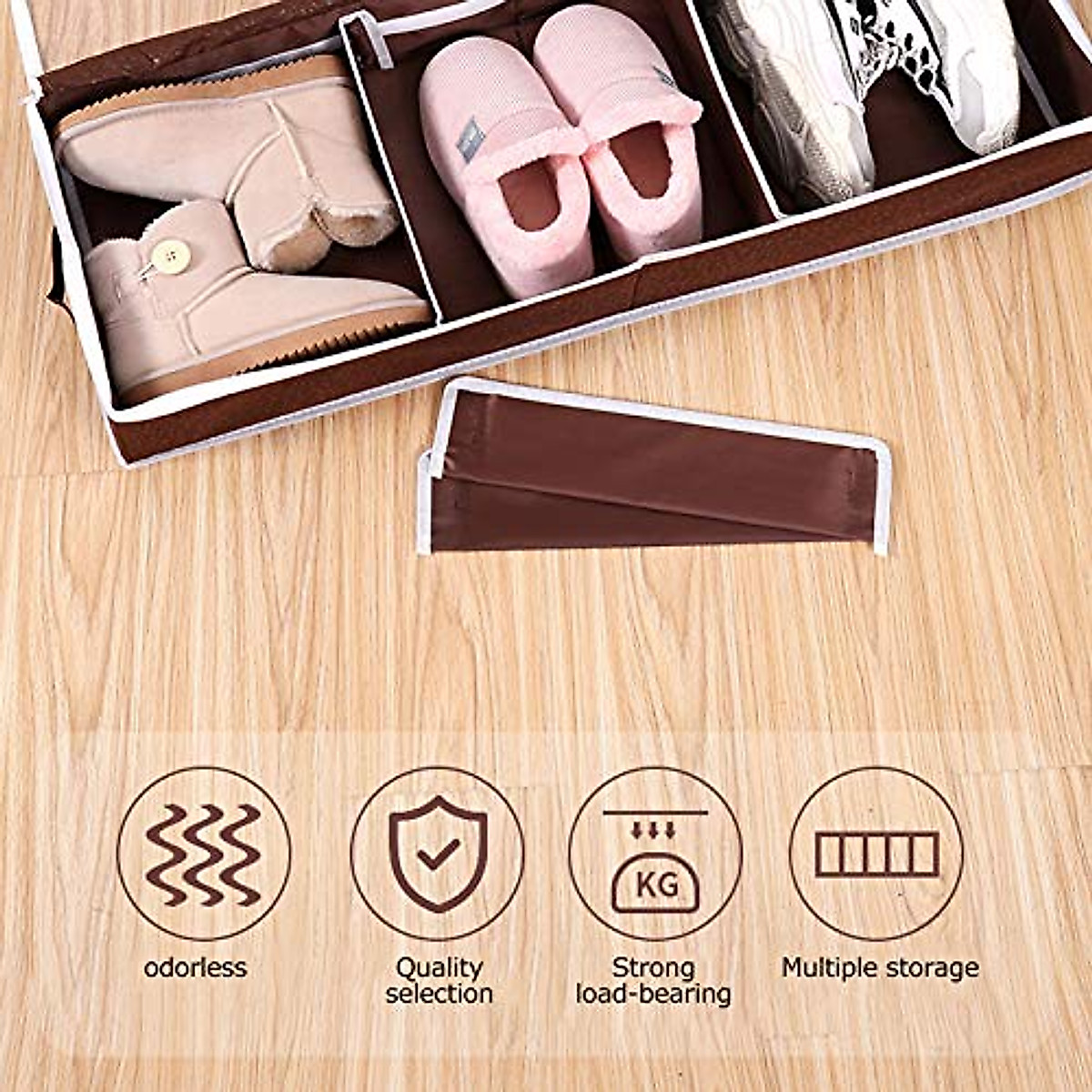 LIULDASHUN Clear Foldable Shoe Storage Boxes, Shoe Organizer Boxes, Adjust Dividers, Waterproof Shoes Storage Box with Zipper PVC Cover for Home Organization (L)
