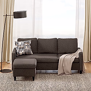ZINUS Hudson Convertible Sectional Sofa / Reversible Chaise and Ottoman Included / Easy Assembly, Dark Grey