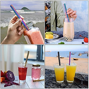 15pcs Reusable Metal Straws with 5 Cleaning Brushes - 18/8 Stainless Steel Straws with 5 Straight 5 Bent 5 Boba Straws - Eco Friendly Drinking Straws with Case for Party Drinkware (Gold)