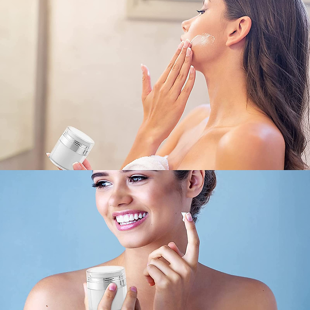 wgdpnp Airless Pump Jar Small Cream Jar with Perfume Pump Bottle Vacuum Bottle Containers Portable Airless Pump Bottle Refillable Airless Pump Jars for Toiletries Cosmetic Container (1PCS, 50ml)