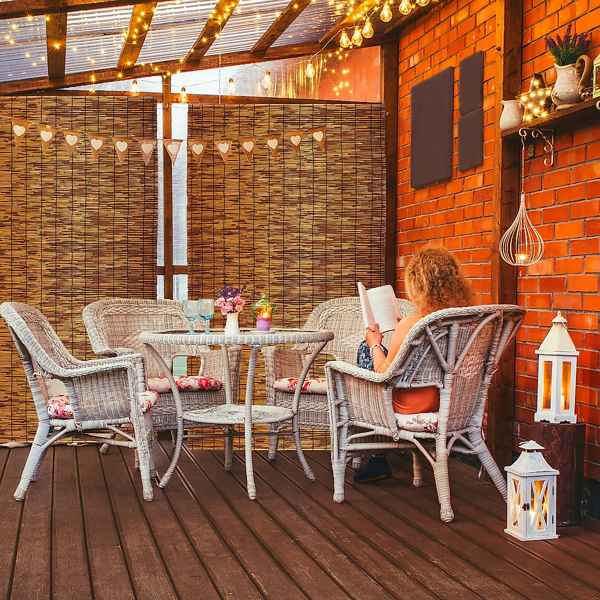 2 Pcs Natural Reed Bamboo Fencing Roll, Bamboo Privacy Screen 3.3 ft x 13.3 ft and 200 Pcs Nylon Black Cable Ties Cord for Garden Balcony Window Indoor Outdoor(Dark Brown)