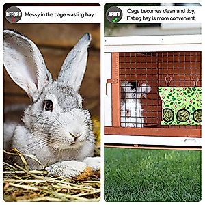 2 Pieces Rabbit Hay Feeder Bag, Guinea Pig Hay Feeder Storage Bunny Hay Bag Hanging Feeder Bag for Rabbits with 3 Holes Large Capacity for Small Animal (Strawberry+Avocado)