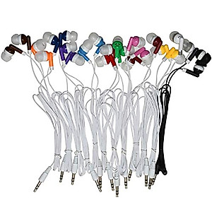 Deal Maniac 10 Pack Earphones Earbuds Headphones 3.5mm Plug Disposable, 12 Assorted Colors, Ideal for Children, Students, School Classrooms, Libraries, Trains, Airports Bulk Wholesale Pricing
