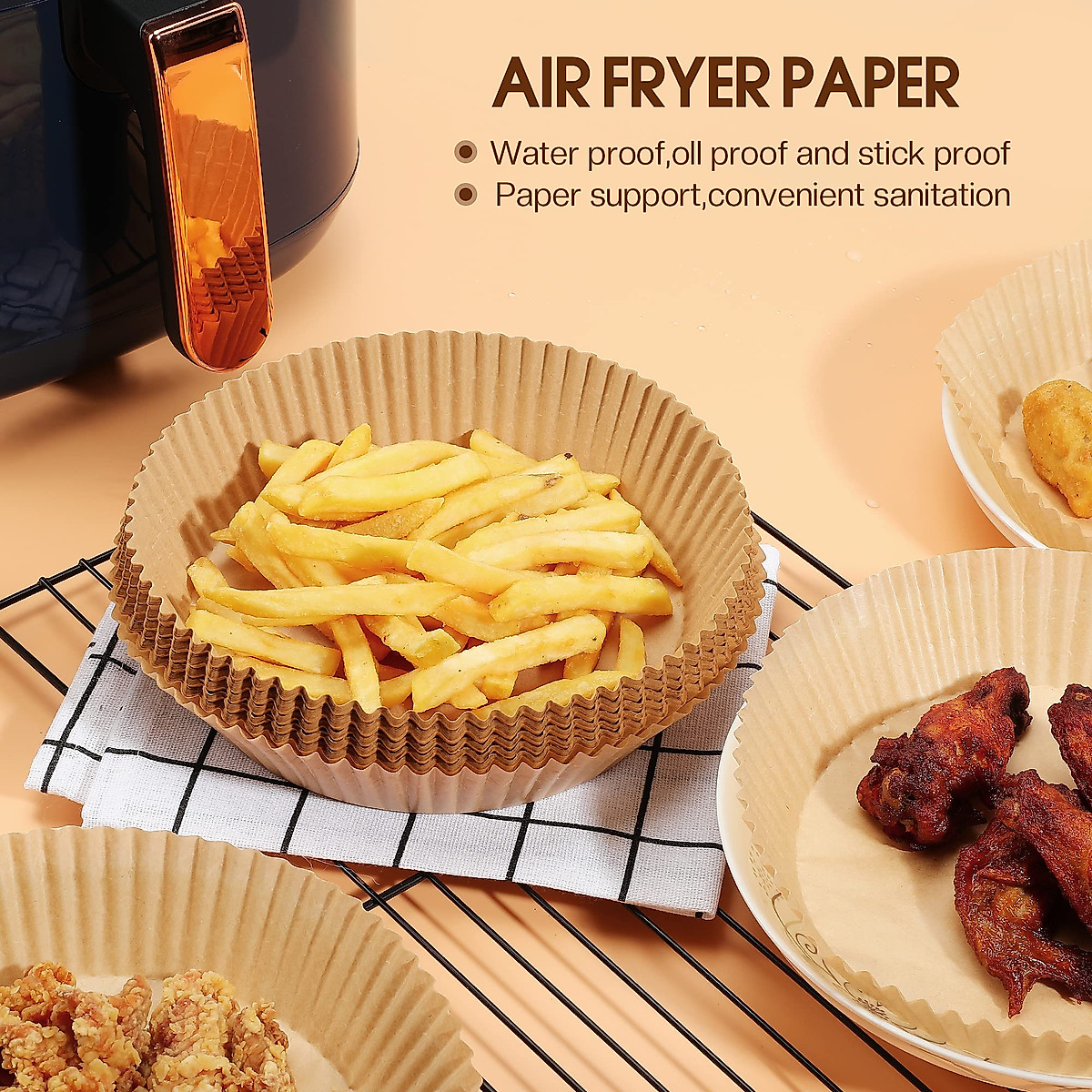 ZUGM Air Fryer Disposable Paper Liner,100PCS, Water-proof, Food Grade Parchment for Baking Roasting Microwave | Natural, 100Pcs -6.3inch (A-01)