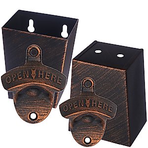 Jumiok Old Style Beer Cap Opener Wall Mounted Bottle Opener with Cap Catcher Stainless Drainage (Aged Copper)