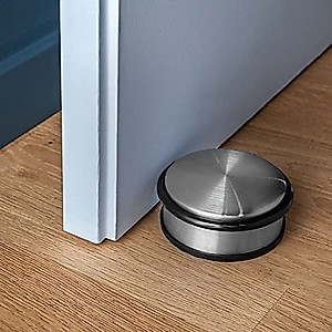 Sumnacon 2Pcs Heavy Duty Door Stoppers No Drill, Sturdy Stainless Steel Floor Door Stops with Anti-Skid Rubber - Decorative Metal Doorstops for Home Office Commercial Industrial, Silver