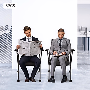 LOHISHILO 8pcs Mesh Guest Reception Stack Chair with Caster Arms for Office Conference, Reception, Training Room Chair, Schools, Meeting Rooms, Step Classrooms, Churches, Homes