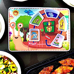 K'ONIJO Kids Divided Plate. Fun Game Tray With 5 Food Portions & 1 Extra for Surprise. Compatible With Picky Eater Toddler. Eat, Play, Win (Joy)