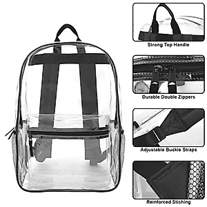 Trail maker Clear Backpack With Reinforced Straps & Front Accessory Pocket - Perfect for School, Security, & Sporting Events (Black) Medium