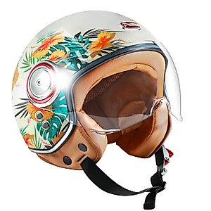 Open Face Motorcycle Helmet with Visor, Adults Retro Moped Helmets for Men Women, Vintage Half Face Motorcycle Helmet for Scooter Chopper Cruiser, DOT Approved