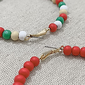 COIRIS Wooden Beaded Hoop Big Earrings Bohemian Circle Round Bead Earrings Circle Drop Dangle Earrings Jewelry For Women (ER1185-Red+Christmas)