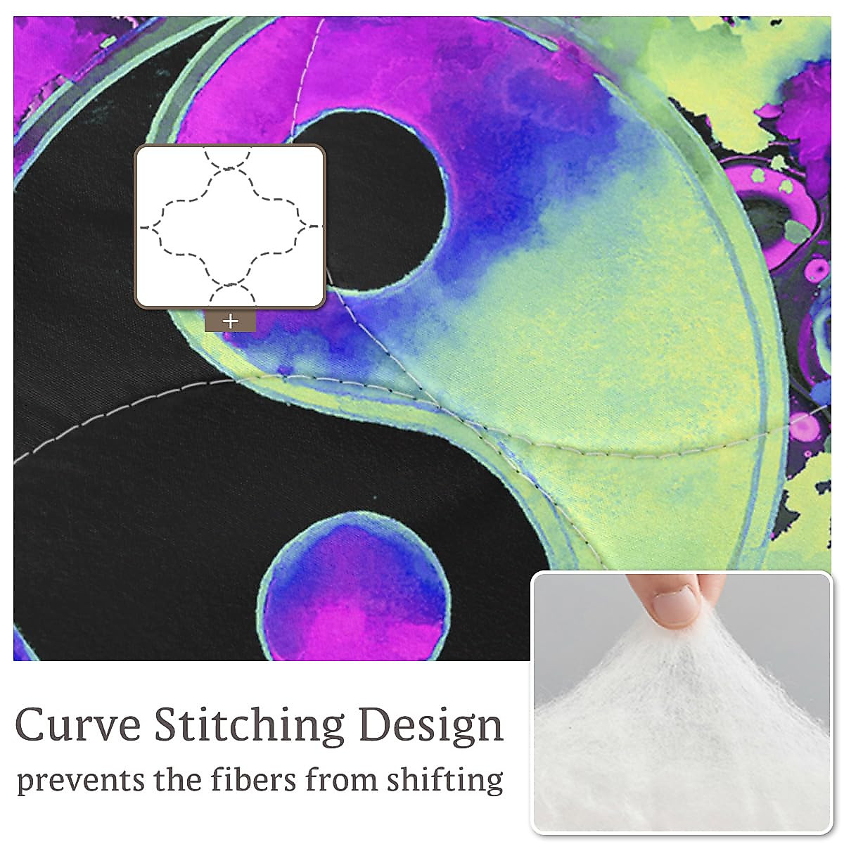 Sleepwish Colorful Yin Yang Full Size Comforter Set Purple Turquoise Bedding Set 4 Pieces Psychedelic Splash Bubbles Bed Set with 2 Pillow Cases 1 Cushion Cover