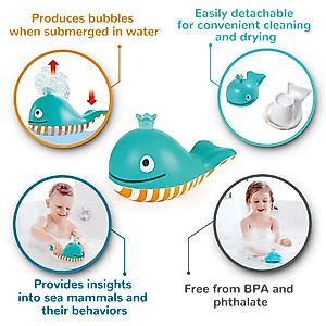 Hape Bubble Blowing Whale | Baby Squirt Toy for Bath Time Play, Blue, L: 5.7, W: 3.5, H: 3.5 inch