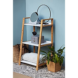 WENKO 3 Tier Ladder Shelf for Bathroom, Kitchen, Living Room, Bamboo, Storage Unit with White Shelves, Dimensions 16.93 x 29.92 x 14.17 in
