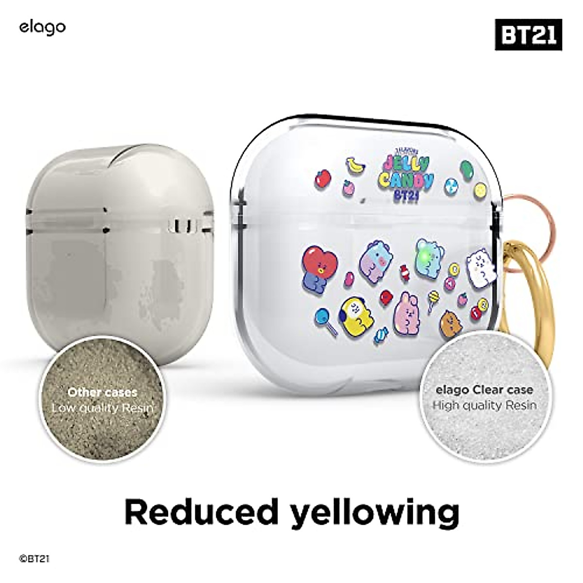 elago BT21 Case Compatible with Apple AirPods 3rd Generation Case, Clear Case with Keychain Compatible with AirPods 3 Case, Reduce Yellowing, Wireless Charging [Official Merchandise] [7FLAVORS]