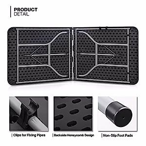 MoNiBloom 6Ft Heavy Duty Plastic Folding Table, Indoor Outdoor Portable Picnic Camp Desk w/Handle and Lock for Camping, Dining, Party, Black