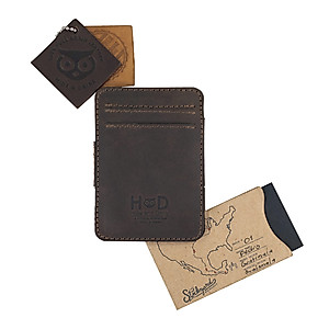 Hide & Drink, Slim Magic Wallet, Cards and Cash Organizer - Handmade from Full Grain Leather - Bourbon Brown