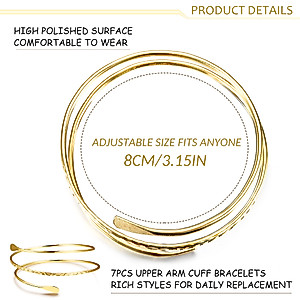 FIBO STEEL 7 Pcs Gold Plated Arm Cuff Upper Arm Band Cuff Bracelet Armband Set Adjustable Simple Coil Bangle for Women