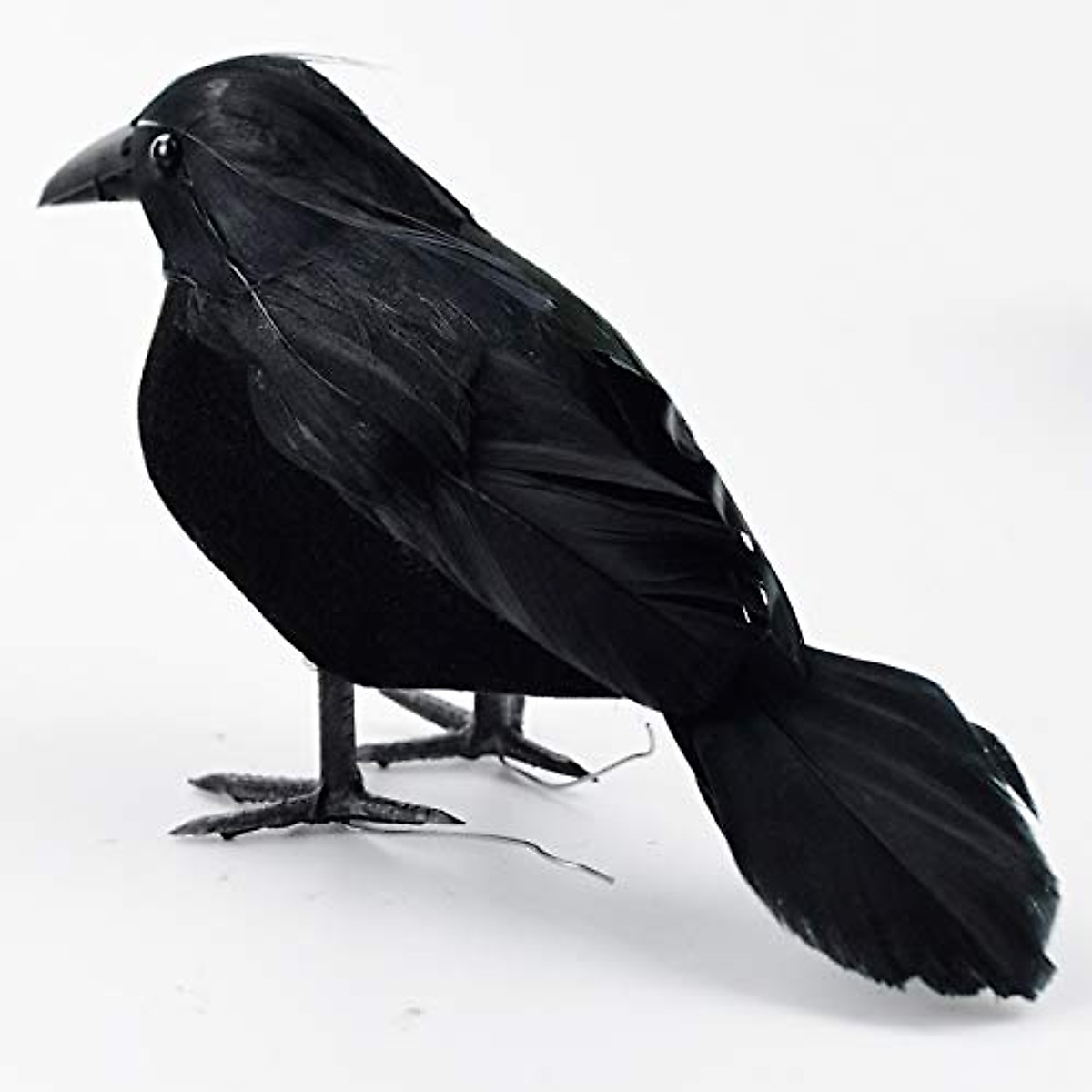 Realistic Crow, 6 PCS Halloween Black Feathered Crow Decoys Ravens Outdoor Halloween Decorations Props Décor, Standing Flying Birds for Tree Haunted House Graveyard Tombstone Display