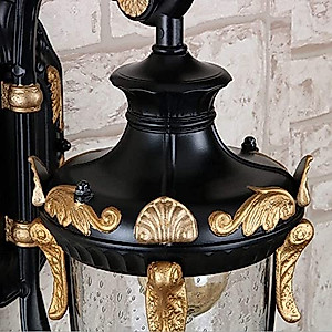 DUBOXX Outdoor Wall Lamp Rustic Loft Mediterranean Style Wall Sconces Black Gold Finish Waterproof Fixture High Clear Glass Antique Wall Light Exterior House Decoration Porch Patio