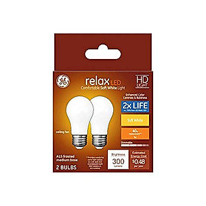 GE Relax 2-Pack 40 W Equivalent Dimmable Soft White A15 LED Light Fixture Light Bulbs Medium Base