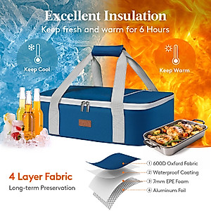 Lifewit Insulated Casserole Carrier for Hot or Cold Food, Casserole Dish with Lid and Carrying Case, Lasagna Holder for Potluck Parties/Picnic/Cookouts, Fits 9"x13" Baking Dish, Pure Blue