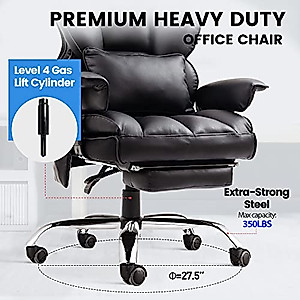 GURLLEU Executive Office Chair Office Desk Chair, Massage Reclining Office Chair with Foot Rest, Real High Back Office Chair with Lumbar Pillow Support PU Leather Computer Chair (Black)
