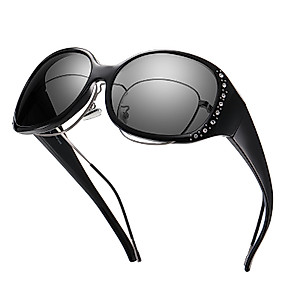 HAOLOTA Women's Polarized Fit Over Sunglasses with Rhinestone, Sun Glasses for Prescription Glasses UV400 Protection