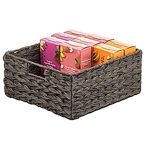 mDesign Woven Farmhouse Kitchen Pantry Food Storage Organizer Basket Box - Container Organization for Cabinets, Cupboards, Shelves, Countertops, Store Potatoes, Onions, Fruit, 6 Pack, Espresso Brown