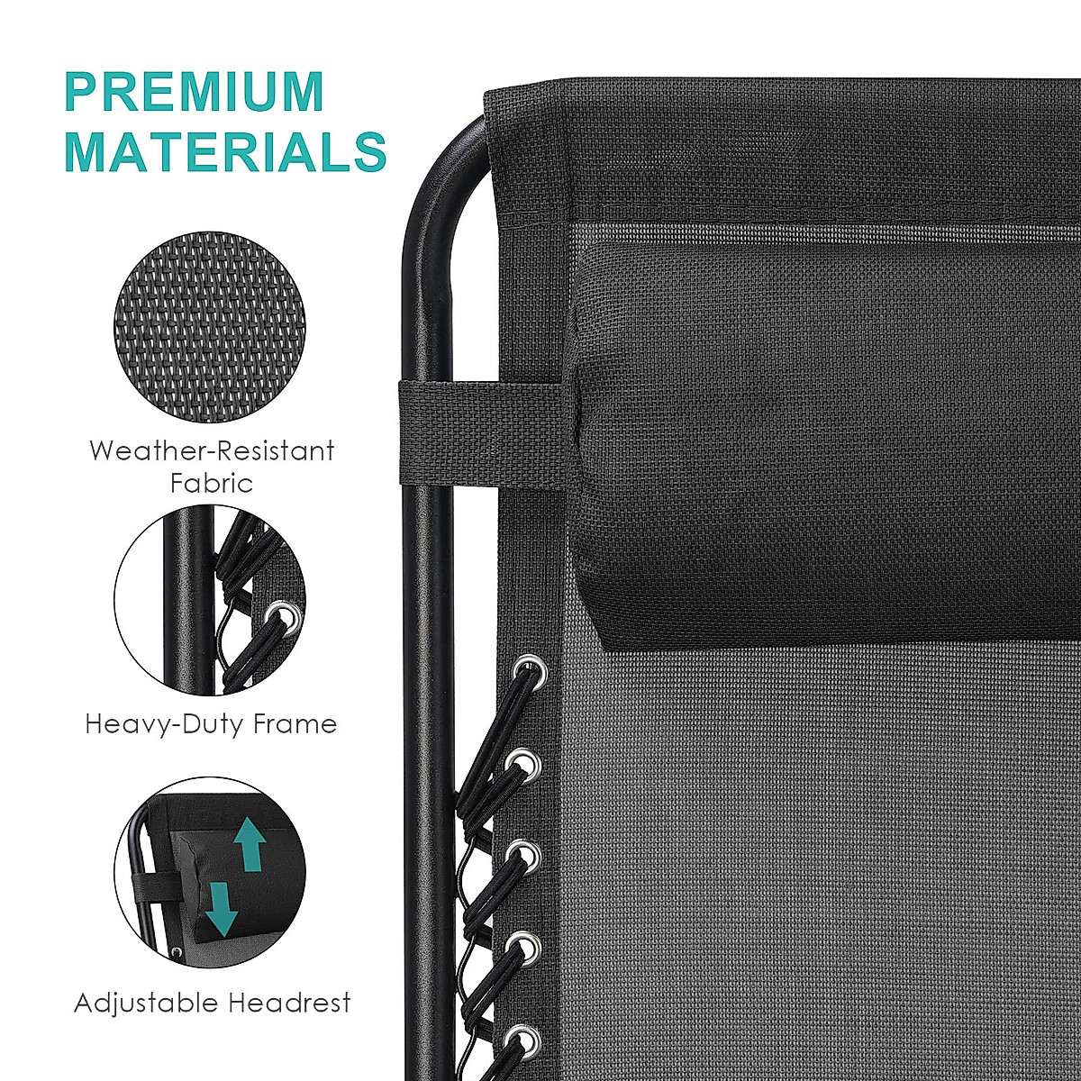 AthLike Outdoor Textilene Zero Gravity Chairs Set, Adjustable & Folding Patio Lawn Reclining Lounge, Anti-Gravity Camping Metal Steel Chair w/Side Table, Cup Holders, Pillows (Black)