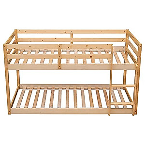 HomSof Twin Over Twin Floor Bunk Bed,Natural
