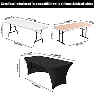 SUNTQ Stretchable Tablecloths 6 Ft for Rectangle Tables with Open Back, Fitted Spandex Rectangular Patio Table Covers, Wrinkle Resistant Table Toppers for Vendors, Party, Banquet, Trade Shows, Black